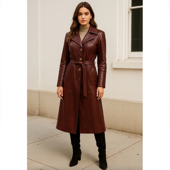 Vintage | Jackets & Coats | Vintage Genuine Leather Burgundy Mid Length ...